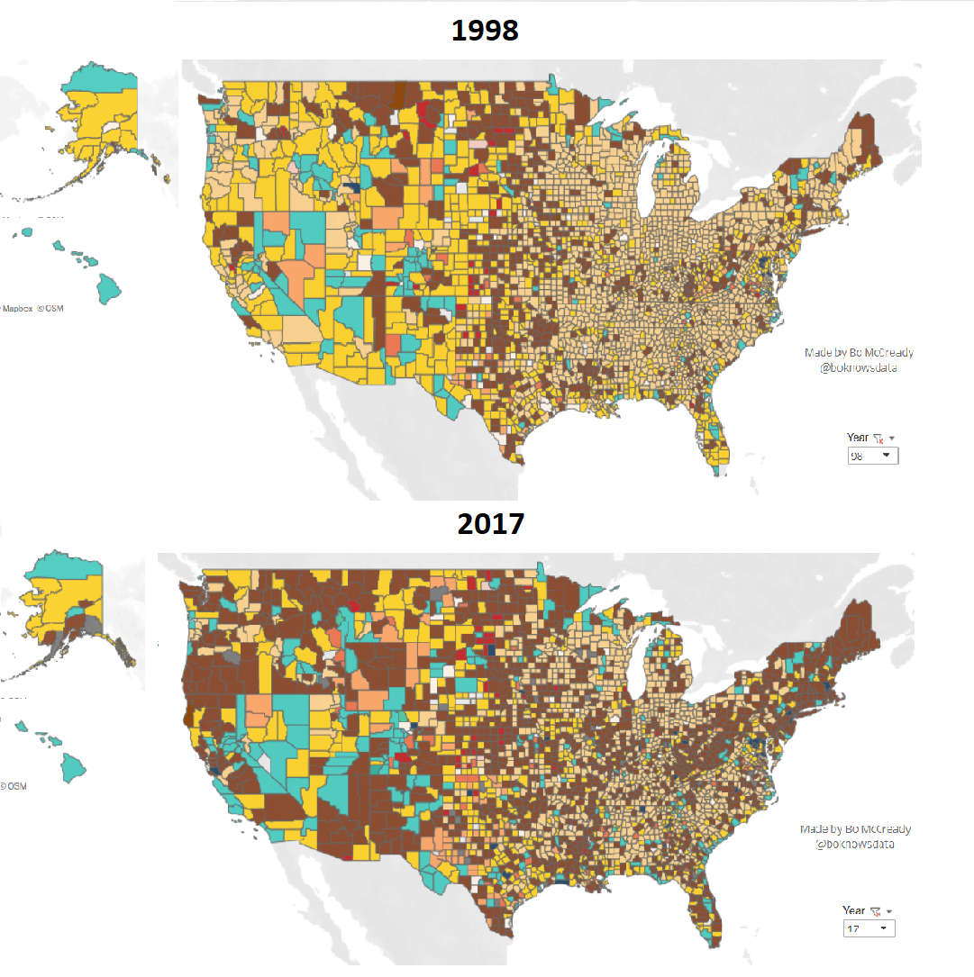 Map: How the Most Common Job in Every American County Has Changed - The ...